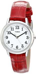 timex women's tw2p68700 easy reader red croco pattern leather strap watch, red/silver-tone, round, easy reader 30mm