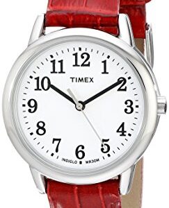 Timex Women's TW2P68700 Easy Reader Red Croco Pattern Leather Strap Watch, Red/Silver-Tone, Round, Easy Reader 30mm