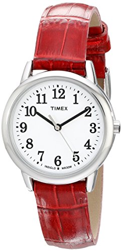 Timex Women's TW2P68700 Easy Reader Red Croco Pattern Leather Strap Watch, Red/Silver-Tone, Round, Easy Reader 30mm