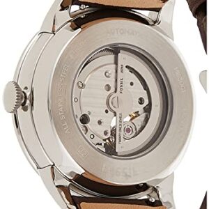 Fossil Men's Townsman Automatic Stainless Steel and Leather Two-Hand Skeleton Watch, Color: Silver, Brown (Model: ME3061)