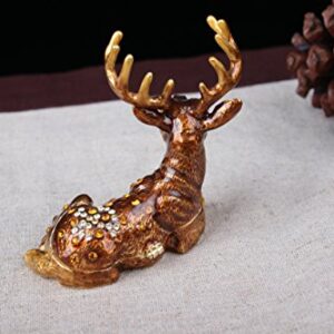 Deer Trinket Box Metal Deer Fawn Jeweled Enamel Trinket Box Christmas Decor Deer Gift (Crystals)