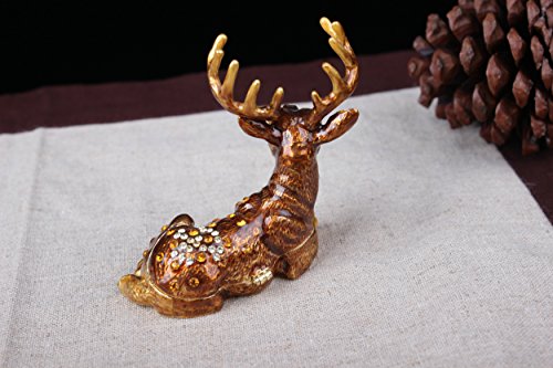 Deer Trinket Box Metal Deer Fawn Jeweled Enamel Trinket Box Christmas Decor Deer Gift (Crystals)