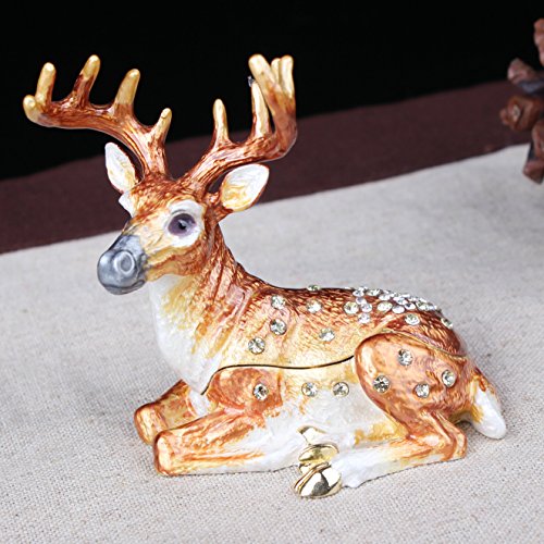 Deer Trinket Box Metal Deer Fawn Jeweled Enamel Trinket Box Christmas Decor Deer Gift (Crystals)