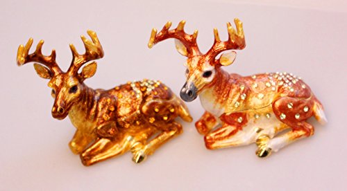 Deer Trinket Box Metal Deer Fawn Jeweled Enamel Trinket Box Christmas Decor Deer Gift (Crystals)