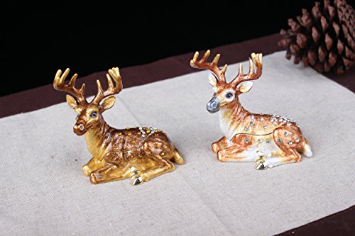 Deer Trinket Box Metal Deer Fawn Jeweled Enamel Trinket Box Christmas Decor Deer Gift (Crystals)