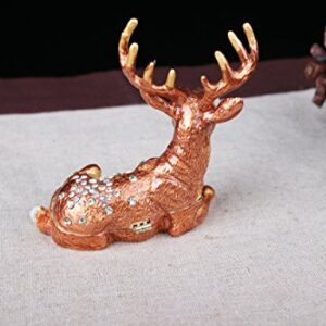 Deer Trinket Box Metal Deer Fawn Jeweled Enamel Trinket Box Christmas Decor Deer Gift (Crystals)