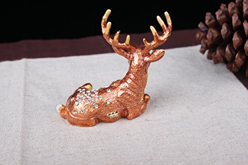 Deer Trinket Box Metal Deer Fawn Jeweled Enamel Trinket Box Christmas Decor Deer Gift (Crystals)