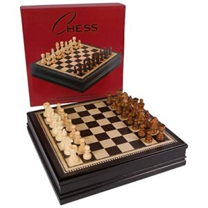 kavi inlaid wood chess board game with weighted wooden pieces, large 18 x 18 inch set