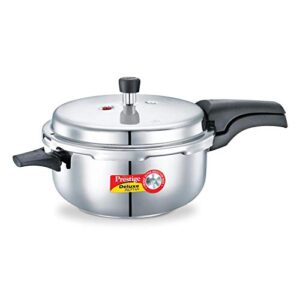 prestige 5l alpha deluxe induction base stainless steel deep pressure pan, 5.0-liter, silver