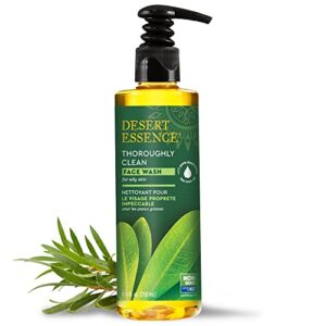 Desert Essence Thoroughly Clean Face Wash for Oily Skin, 8.5 fl oz (2 Pack) Gluten Free, Vegan, Non-GMO Gentle Daily Cleanser - Tea Tree Oil, Organic Lavender & Chamomile to Remove Dirt, Oil & Makeup