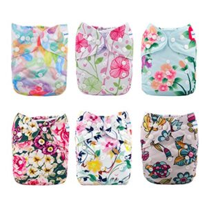 babygoal Reusable Cloth Diapers for Baby Girls, One Size Adjustable Washable Pocket Nappy Covers 6 Pack+ 6pcs Microfiber Inserts+4pcs Bamboo Inserts 6FG27