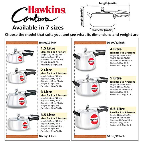 Hawkins HC35 Contura 3.5-Liter Pressure Cooker, Small, Aluminum