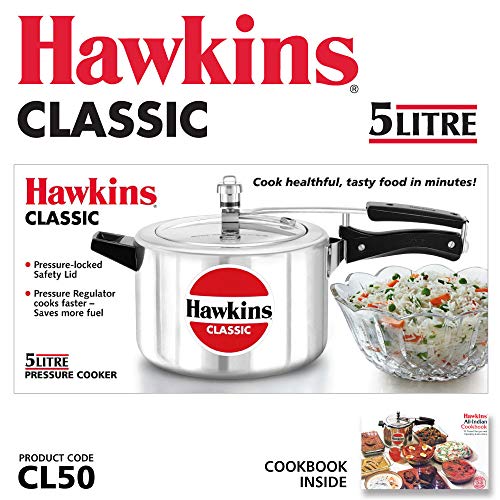 HAWKINS Classic CL50 5-Liter New Improved Aluminum Pressure Cooker, Small, Silver