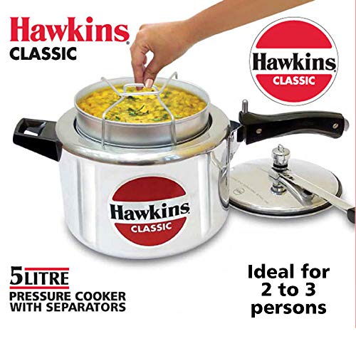 HAWKINS CL51 Pressure Cooker, 5 L WITH SEPERATOR, Silver