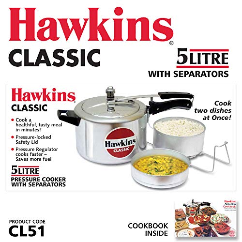 HAWKINS CL51 Pressure Cooker, 5 L WITH SEPERATOR, Silver