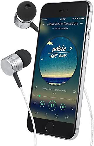 Betron B650 in Ear Headphones Earphones Wired with Noise Isolating Earbuds Tangle-Free Cord Carry Case Soft Ear Buds 3.5mm Plug (Silver)