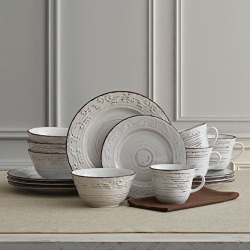 Pfaltzgraff Trellis White 16-Piece Stoneware Dinnerware Set, Service for 4