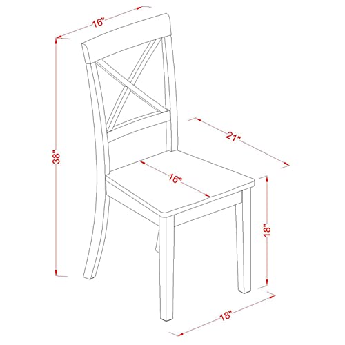 East West Furniture Boston Dining Room Cross Back Solid Wood Seat Chairs, Set of 2, Linen White