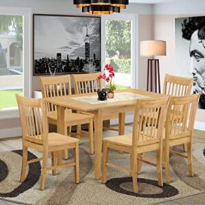 East West Furniture NOFK7-OAK-W 7 Piece Dining Room Table Set Consist of a Rectangle Kitchen Table with Butterfly Leaf and 6 Dining Chairs, 32x54 Inch, Oak