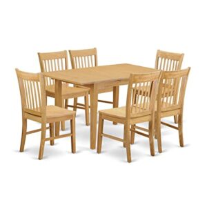 East West Furniture NOFK7-OAK-W 7 Piece Dining Room Table Set Consist of a Rectangle Kitchen Table with Butterfly Leaf and 6 Dining Chairs, 32x54 Inch, Oak