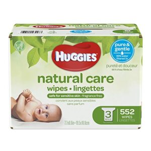 huggies natural care unscented baby wipes, sensitive, 3 refill packs, 552 count total