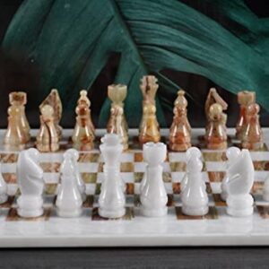 RADICALn 15 Inches Large Handmade White and Green Onyx Weighted Full Chess Game Set Staunton and Ambassador Gift Style Marble Tournament Chess Sets for Adults, 2 players