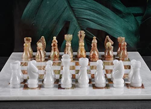 RADICALn 15 Inches Large Handmade White and Green Onyx Weighted Full Chess Game Set Staunton and Ambassador Gift Style Marble Tournament Chess Sets for Adults, 2 players