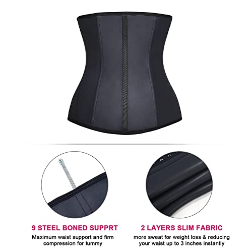 YIANNA Waist Trainer for Women Tummy Control Latex Underbust Waist Cincher Corset Sport Girdle Hourglass Body Shaper,(Black, S)