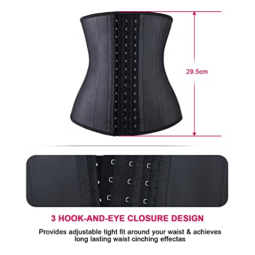 YIANNA Waist Trainer for Women Tummy Control Latex Underbust Waist Cincher Corset Sport Girdle Hourglass Body Shaper,(Black, S)