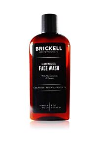 brickell men's clarifying gel face wash for men, natural and organic rich foaming daily facial cleanser formulated with geranium, coconut and aloe, 8 ounce, scented