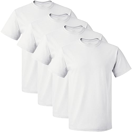 Fruit of the Loom Men's Tag-Free Cotton Undershirts, Regular-Crew-4 Pack White, Small