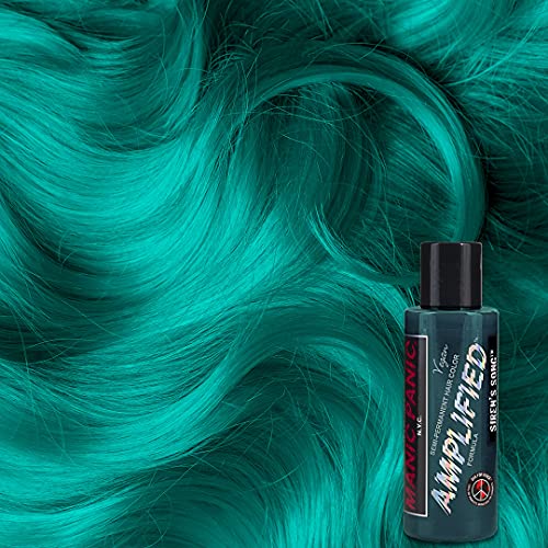 MANIC PANIC Siren’s Song Hair Color - Amplified - Semi Permanent Hair Dye - Neon Blue Green Color - Glows in Blacklight - Vegan, PPD & Ammonia Free - For Coloring Hair on Women & Men