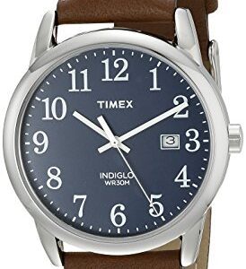 Timex Men's TW2P75900 Easy Reader 38mm Brown/Silver-Tone/Blue Leather Strap Watch