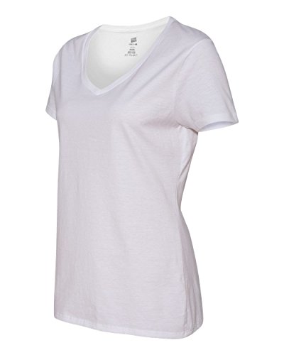 Hanes Womens 4.5 Oz., 100% Ringspun Cotton Nano-T V-Neck T-Shirt (S04V)- White,Large