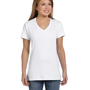 Hanes Womens 4.5 Oz., 100% Ringspun Cotton Nano-T V-Neck T-Shirt (S04V)- White,Large