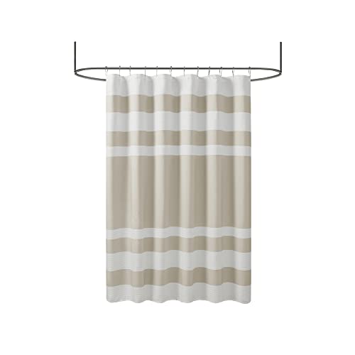 Madison Park Shower Curtain, Waffle Weave, Pieced Design Fabric Shower Curtain with 3M Scotchgard Moisture Management, Premium Spa Quality Modern Shower Curtains for Bathroom, Standard 72"x72" Taupe