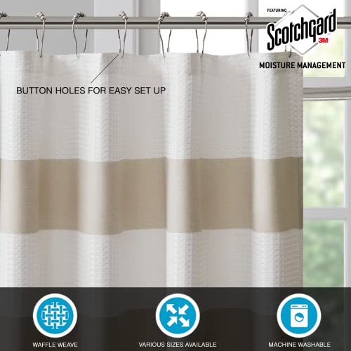 Madison Park Shower Curtain, Waffle Weave, Pieced Design Fabric Shower Curtain with 3M Scotchgard Moisture Management, Premium Spa Quality Modern Shower Curtains for Bathroom, Standard 72"x72" Taupe