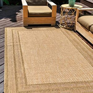 Unique Loom Outdoor Border Collection Area Rug - Multi Border (7' 1" x 10' Rectangle, Tan/ Light Brown)