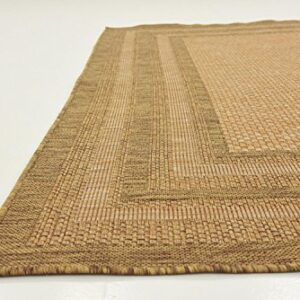 Unique Loom Outdoor Border Collection Area Rug - Multi Border (7' 1" x 10' Rectangle, Tan/ Light Brown)