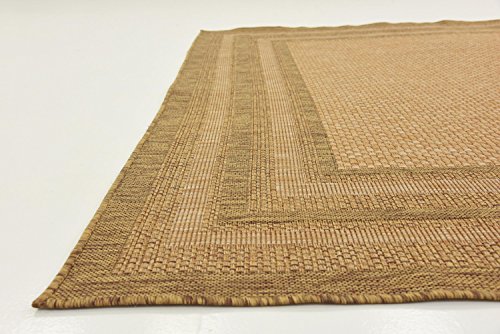 Unique Loom Outdoor Border Collection Area Rug - Multi Border (7' 1" x 10' Rectangle, Tan/ Light Brown)