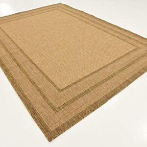 Unique Loom Outdoor Border Collection Area Rug - Multi Border (7' 1" x 10' Rectangle, Tan/ Light Brown)