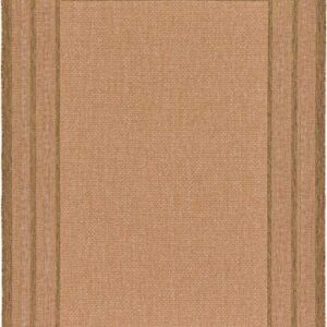 Unique Loom Outdoor Border Collection Area Rug - Multi Border (7' 1" x 10' Rectangle, Tan/ Light Brown)