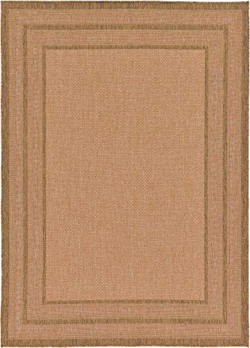 Unique Loom Outdoor Border Collection Area Rug - Multi Border (7' 1" x 10' Rectangle, Tan/ Light Brown)