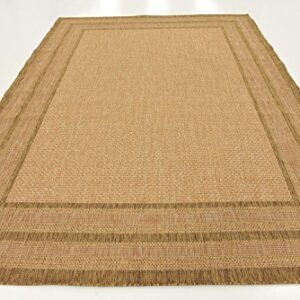 Unique Loom Outdoor Border Collection Area Rug - Multi Border (7' 1" x 10' Rectangle, Tan/ Light Brown)