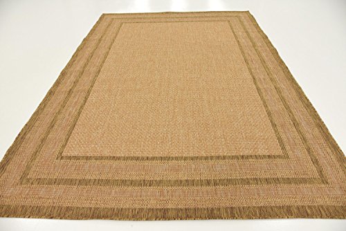 Unique Loom Outdoor Border Collection Area Rug - Multi Border (7' 1" x 10' Rectangle, Tan/ Light Brown)