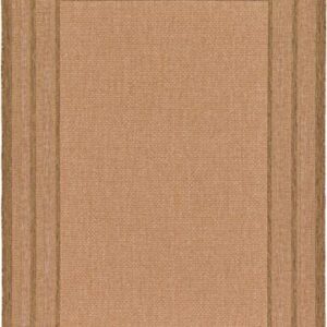 Unique Loom Outdoor Border Collection Area Rug - Multi Border (7' 1" x 10' Rectangle, Tan/ Light Brown)