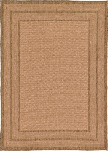 Unique Loom Outdoor Border Collection Area Rug - Multi Border (7' 1" x 10' Rectangle, Tan/ Light Brown)