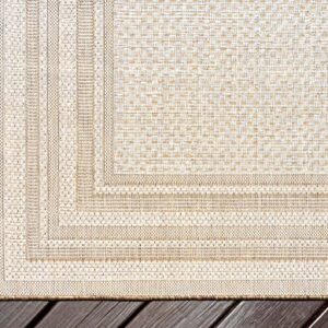 Unique Loom Outdoor Border Collection Area Rug - Multi Border (7' 1" x 10' Rectangle, Tan/ Light Brown)