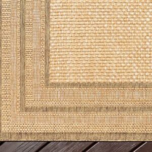 Unique Loom Outdoor Border Collection Area Rug - Multi Border (7' 1" x 10' Rectangle, Tan/ Light Brown)