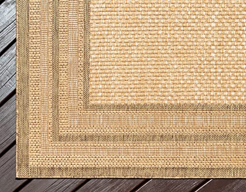 Unique Loom Outdoor Border Collection Area Rug - Multi Border (7' 1" x 10' Rectangle, Tan/ Light Brown)